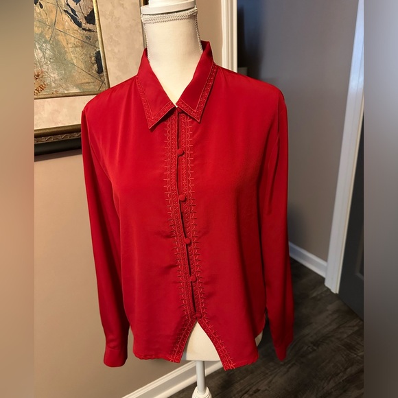 Laura Scott | Tops | Vintage Laura Scott Red Button Down Blouse Shirt Size 4 | Poshmark